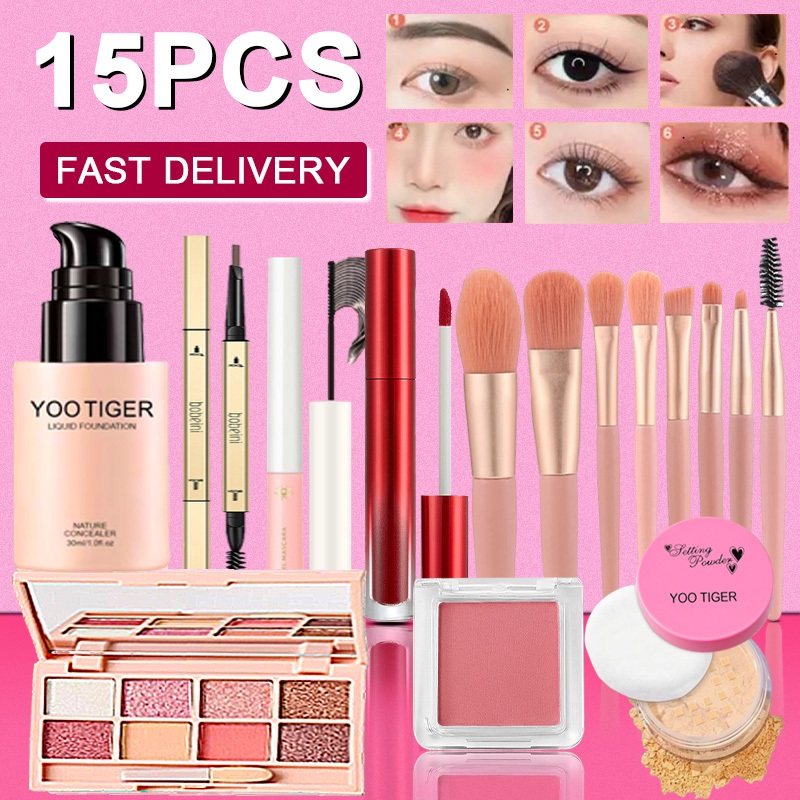 15Pcs Makeup Set Liquid Foundation+Set Up Spray+Concealer+Eyeshadow ...