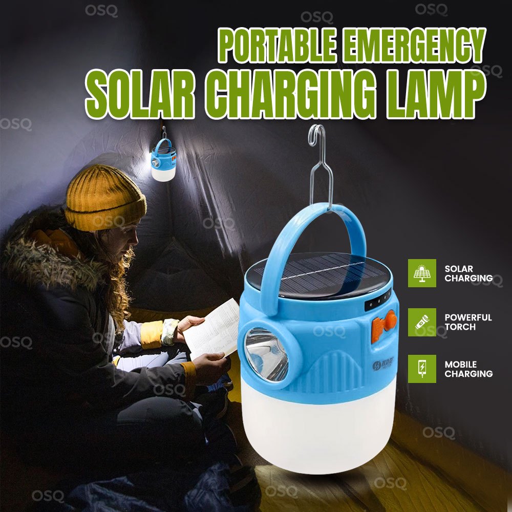 OSQ Portable Solar Emergency Charging Lamp with Power Bank Function | Shopee Philippines
