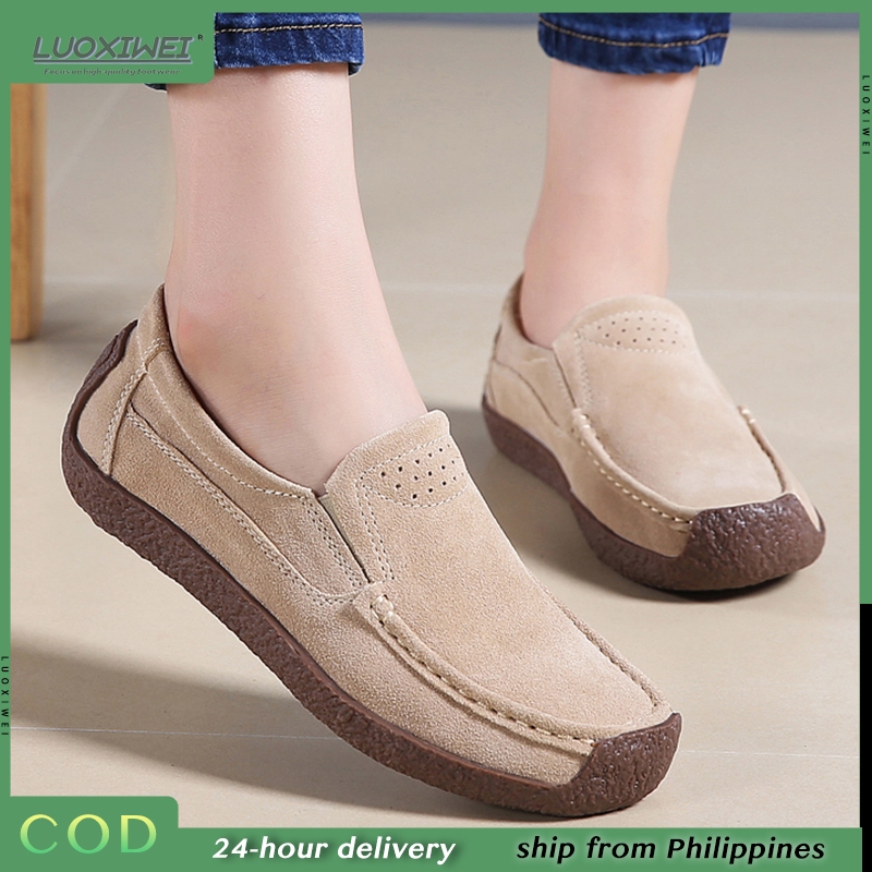 COD Women’s Loafer Shoes Suede Leather Flats Slip Ons Korean Sandal 35 ...