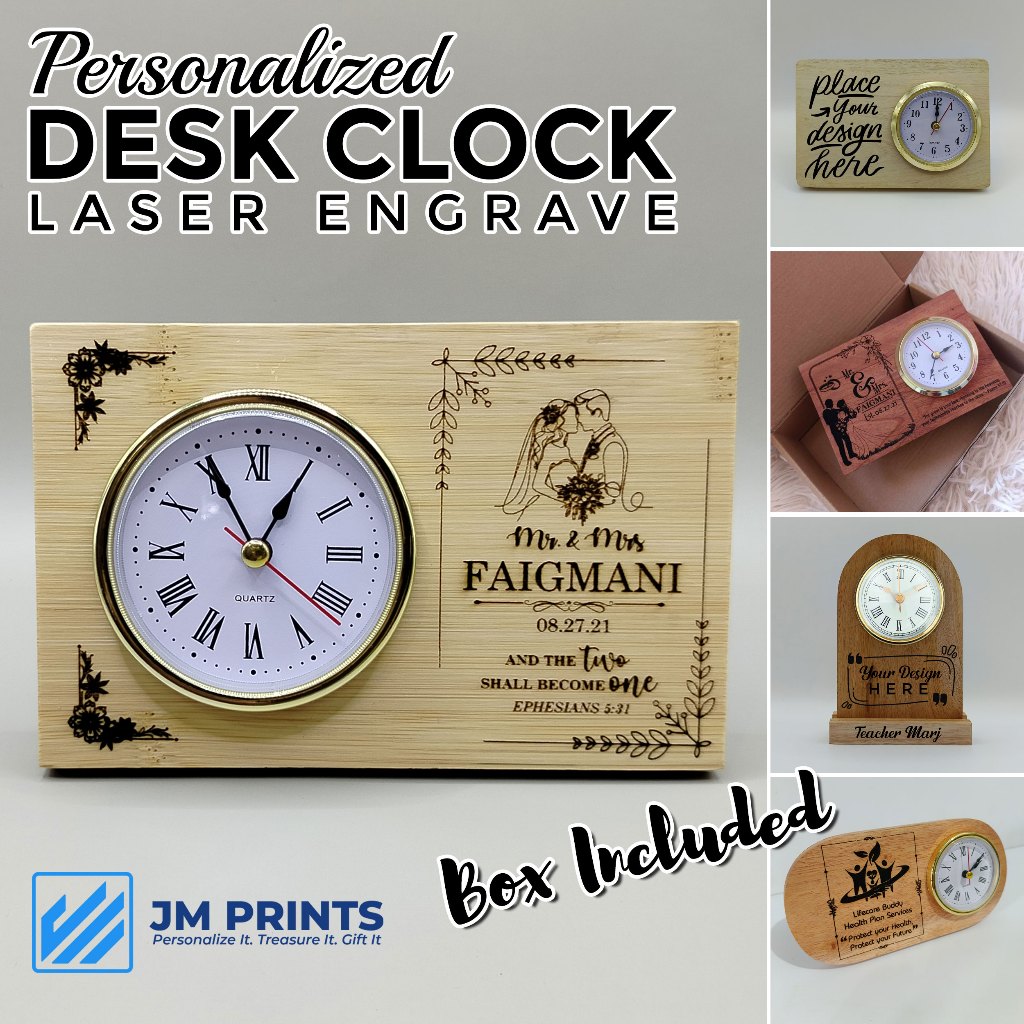 Personalized Wood Desk Clock with Box – Custom Laser Engraved - Perfect ...