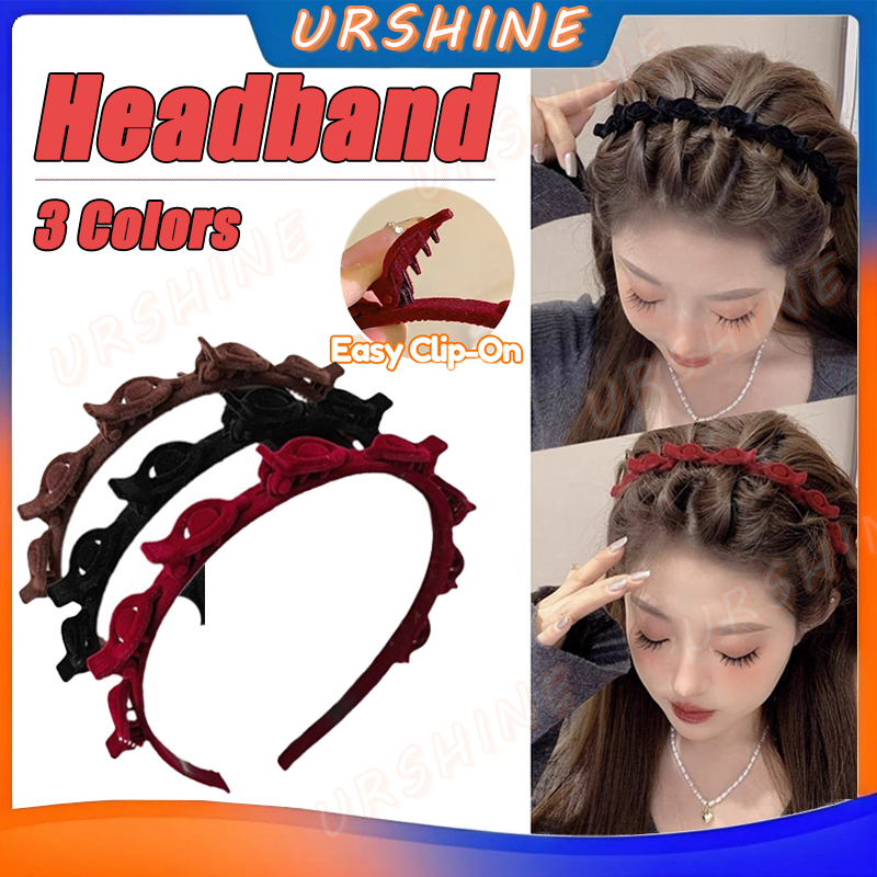 Vintage Velvet Forehead Braided Hair Hoop Headband Headwear Braided ...