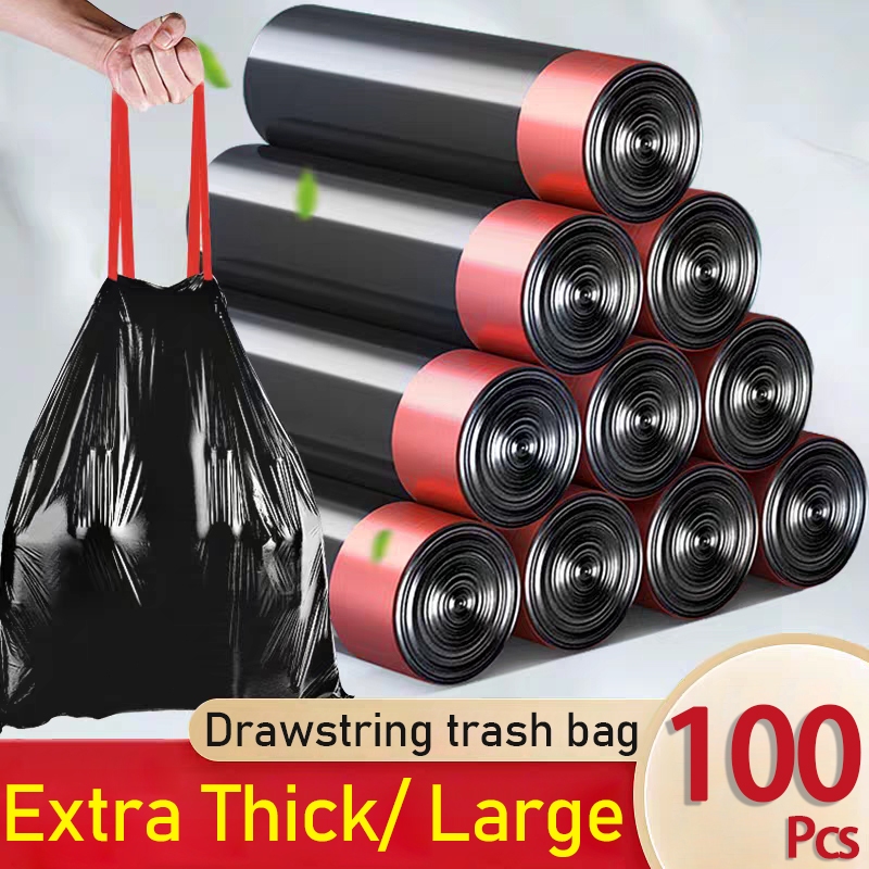 100Pcs Drawstring Trash Bags S/M/L/XL/2XL/3XL Extra Thick Odorless ...