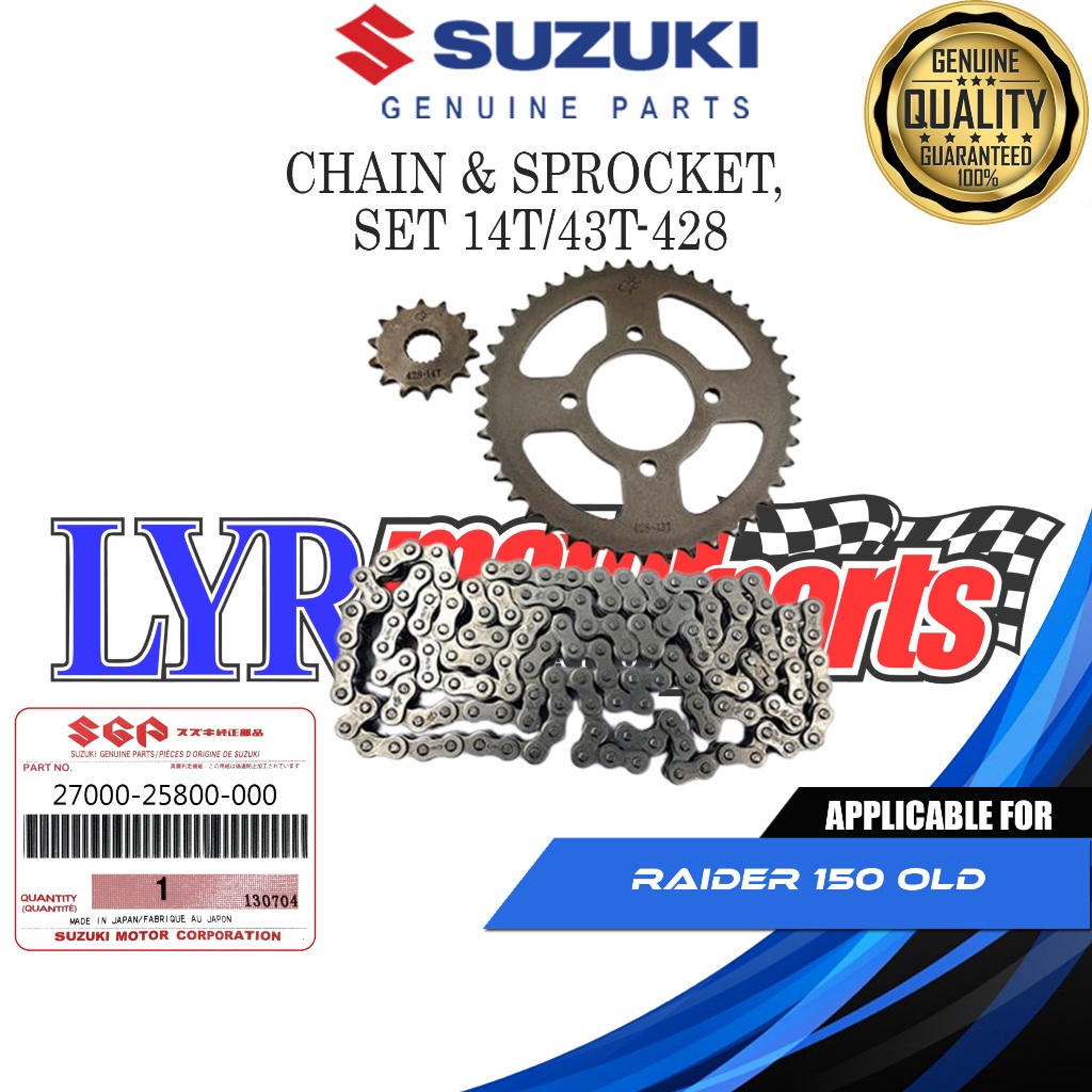 SUZUKI GENUINE CHAIN & SPROCKET, SET 14T/43T-428 FOR RAIDER 150 OLD ...