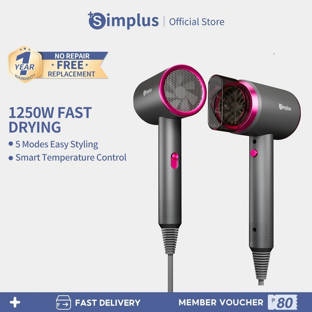 Simplus Hair Dryer Blower With Concentrator Nozzle 3 Temperature Levels ...