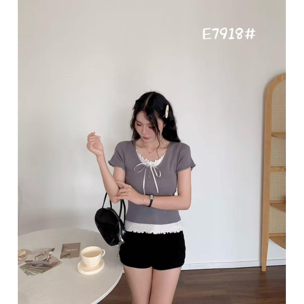 New Women’s Wavy Ruffle Short Sleeve Patchwork Color Block Fale Two ...