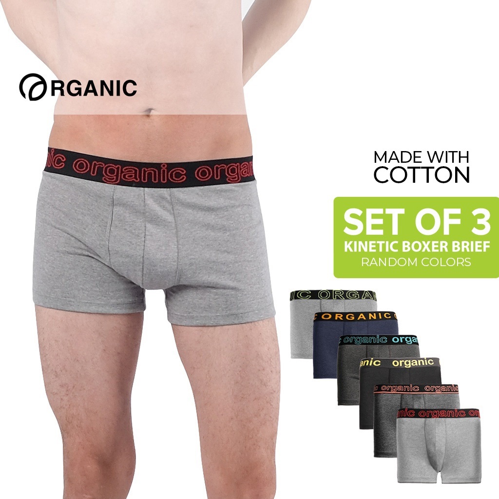 Organic Kinetic Boxer Brief for Men Short Set of 3 Random Colors Mens ...