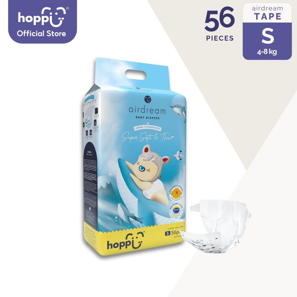 HOPPI AirDream Tape Diapers - SMALL 56's | Shopee Philippines