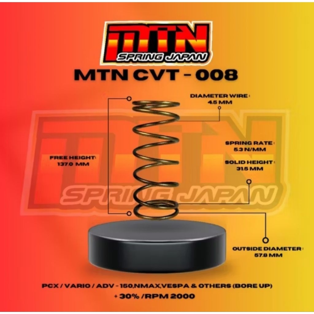 Per CVT Pcx, Adv, Vario 150, Nmax, Vespa 2000RPM Original MTN Spring ...