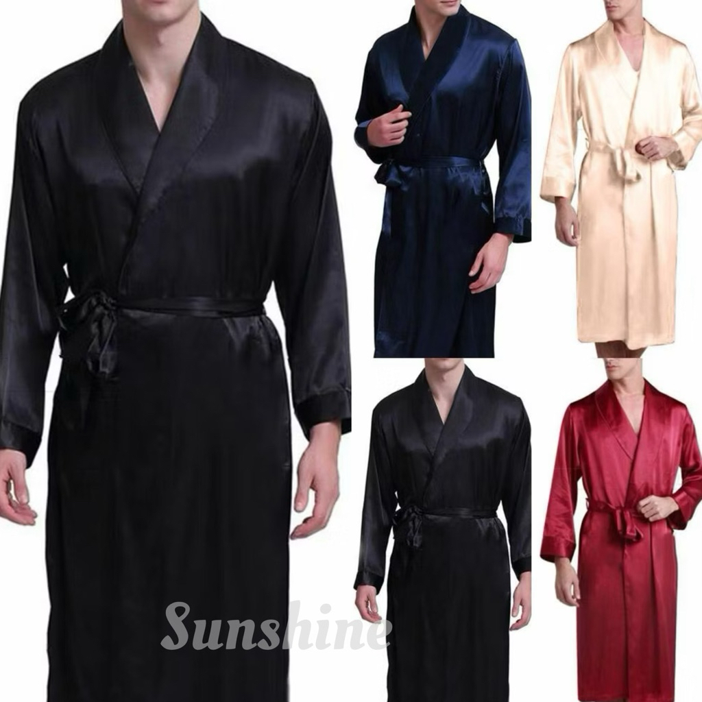 𝐒𝐒 Men’s Night Silk Satin Robe Plus Size Pajamas Room Bathrobe Robe ...