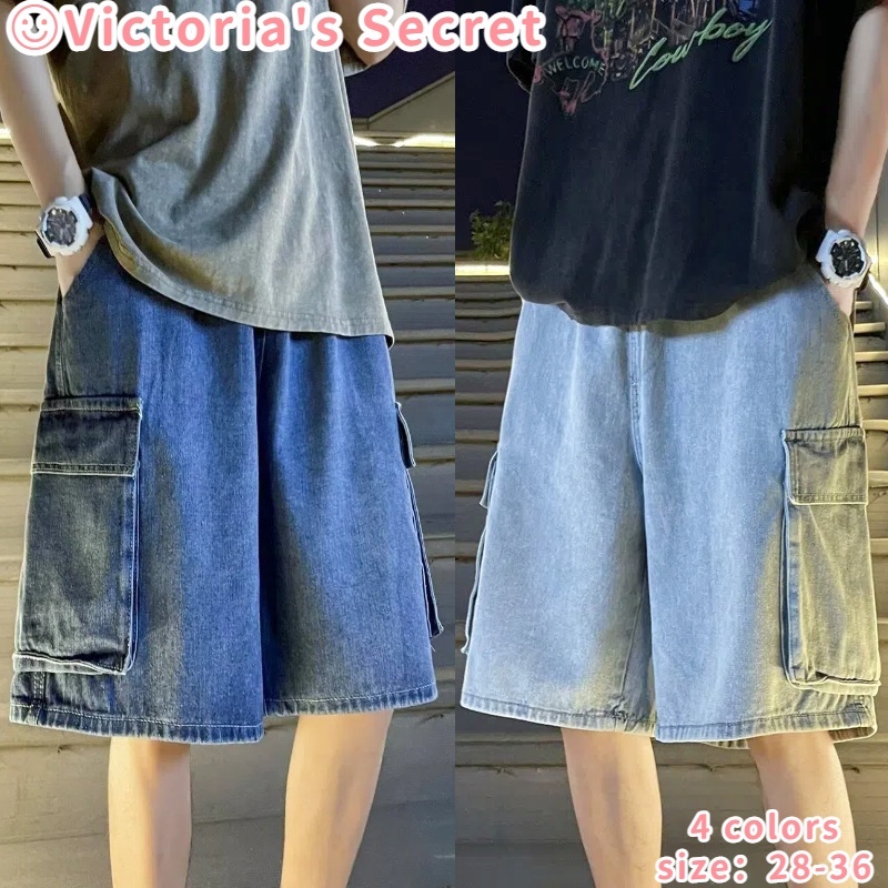VS Multi-Pocket Denim Shorts High Waisted Five-Point CARGO Jeans Unisex ...