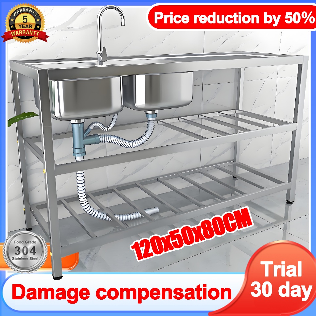 120*50*80cm 304 Stainless Steel Kitchen sink Lababo standing sink with ...