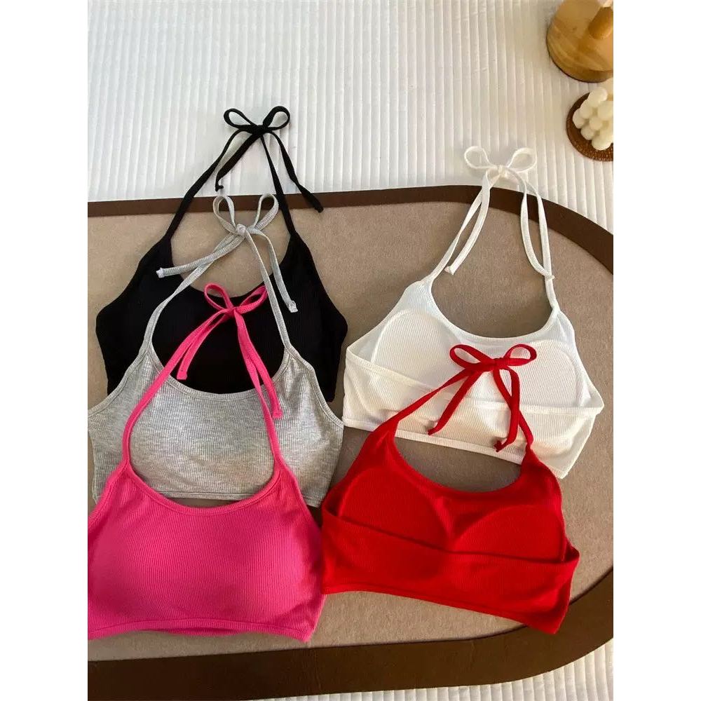 Hot girl small sling halter neck vest for women with chest pads new ...
