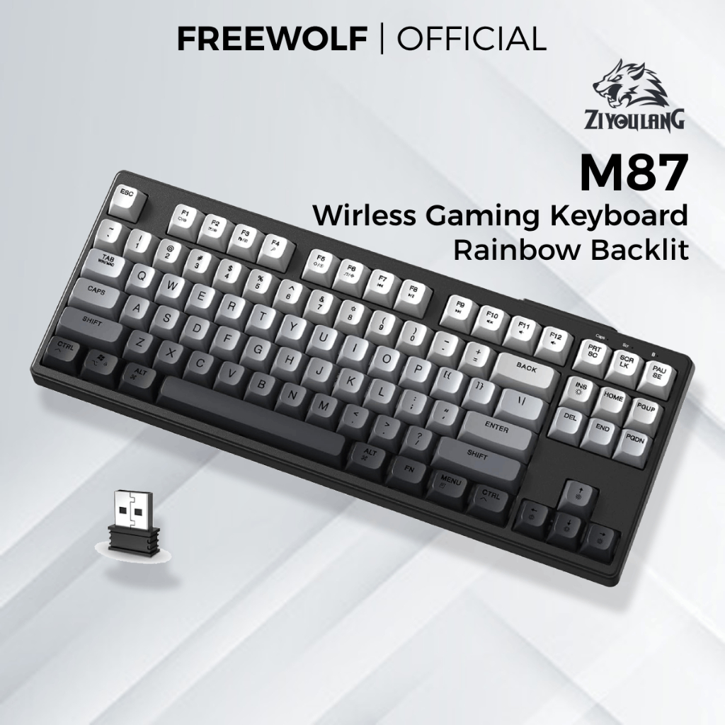 FREE WOLF M87 Gaming Wireless Keyboard PBT Keycap Color Backlit ...