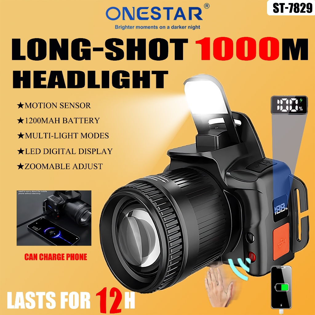 ONESTAR LED Headlamp Rechargeable Induction Flashlight Waterproof ...