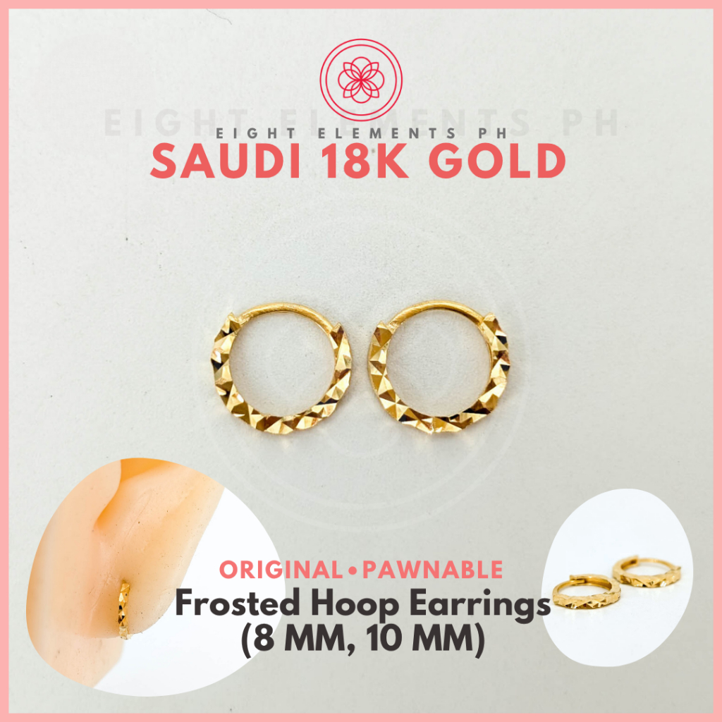 COD PAWNABLE 18k Earrings Real Pure Saudi Gold Mini Frosted Band Hoop ...