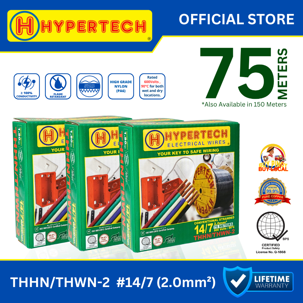 HYPERTECH THHN/THWN-2 Stranded Wire # 14/7 - 75 Meters - Pure Copper Electrical Wire Philippine ...