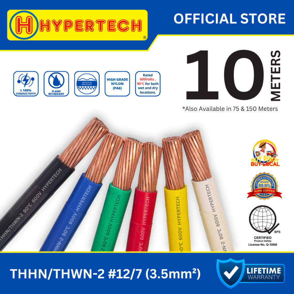 HYPERTECH THHN/THWN-2 Stranded Wire # 12/7 - 10 Meters - Pure Copper Electrical Wire Philippine ...