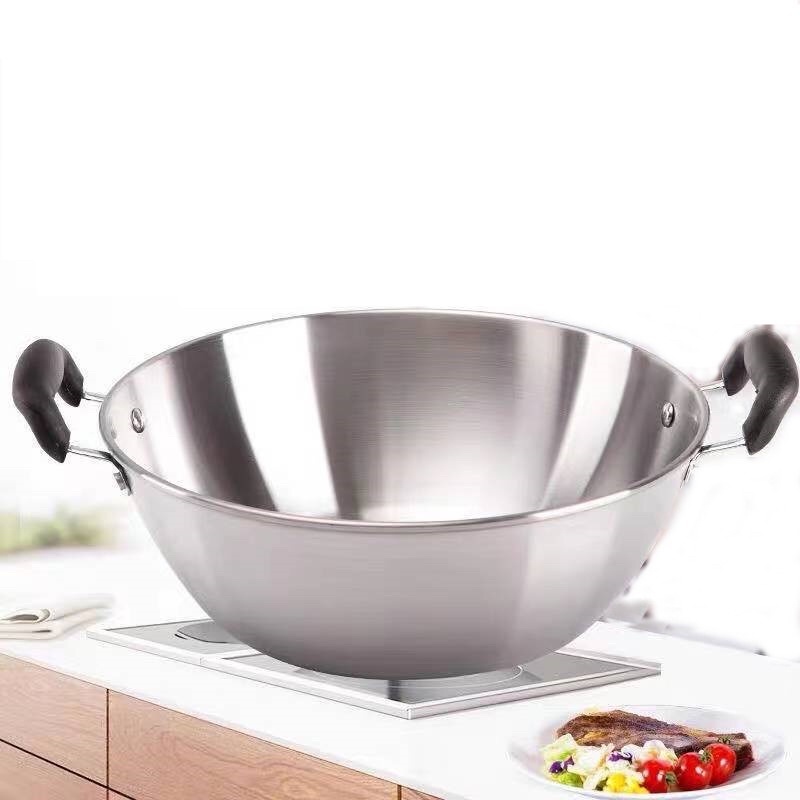 Stainless Steel Wok With Two Handle Uncoated pot thickened gas ...