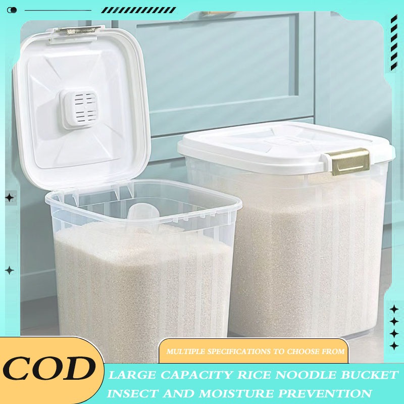 25KG Transparent Square Rice Storage Box Kitchen Rice Bucket Grain ...