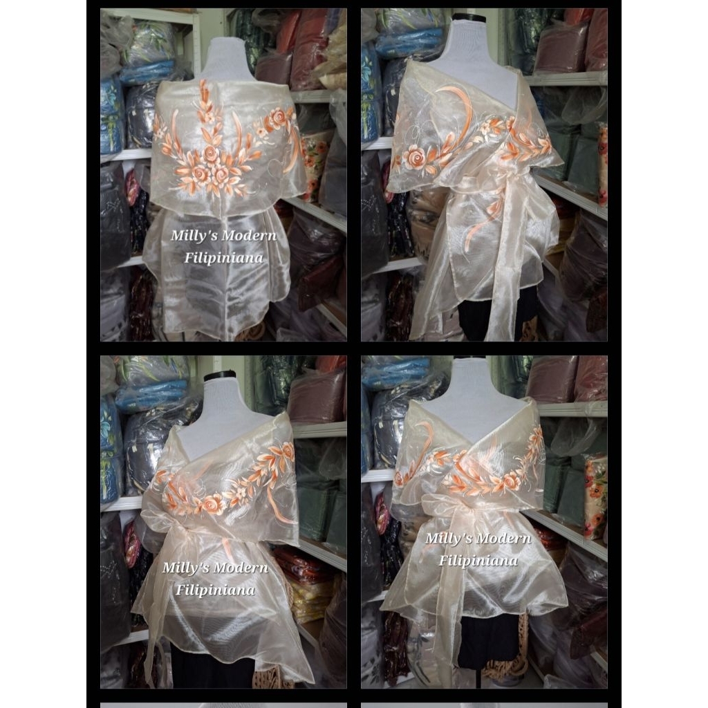 millys modern filipinianahandpaint orange wrap around alampay balabal ...