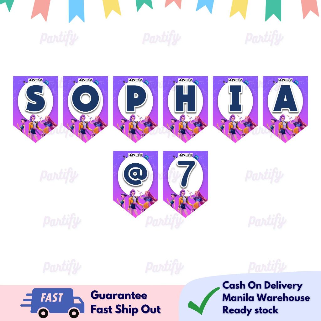 Partify Huntrix Theme customizable banner backdrop kids party girl and ...