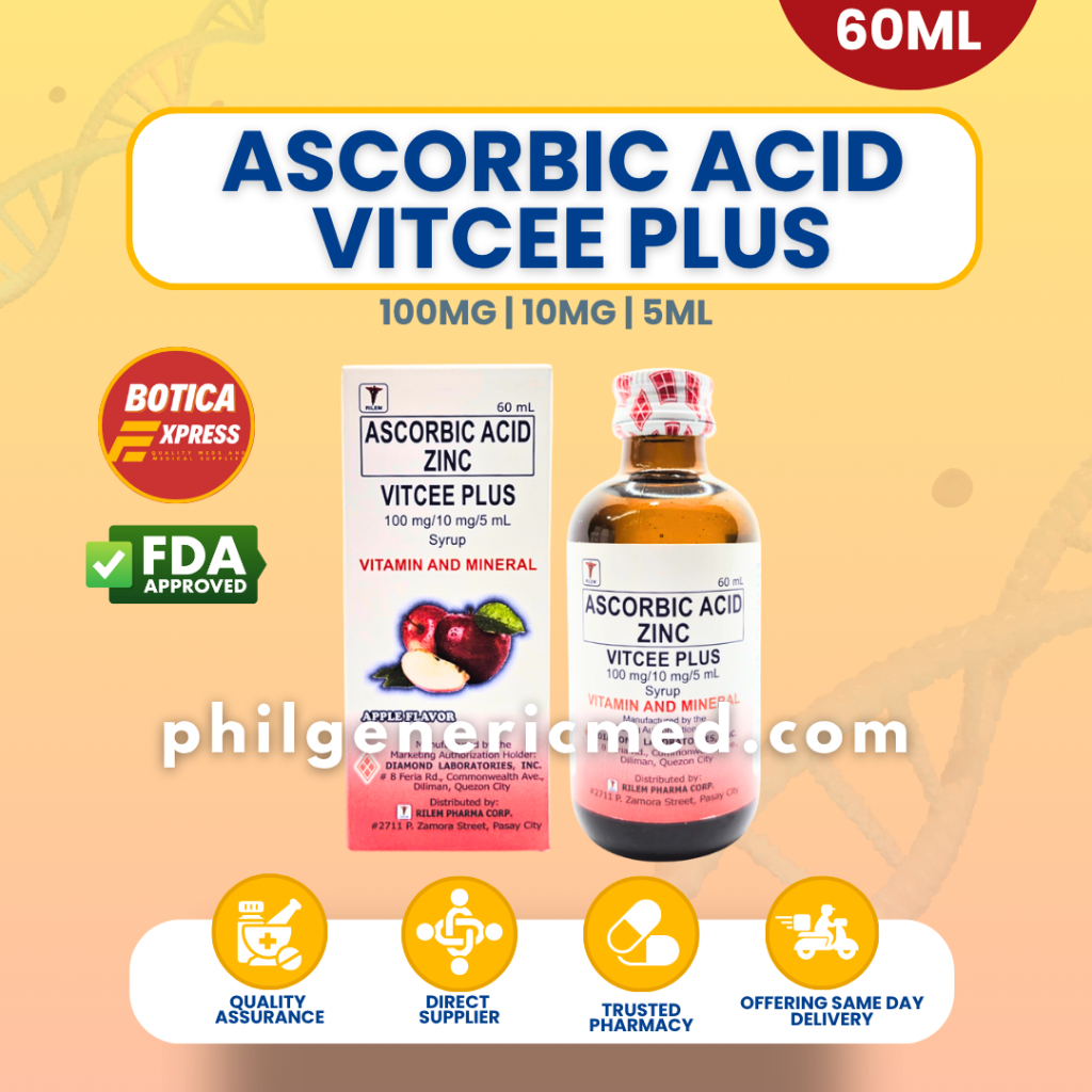 Ascorbic Acid Zinc VITCEE PLUS Syrup 100mg Apple 60mL | Shopee Philippines