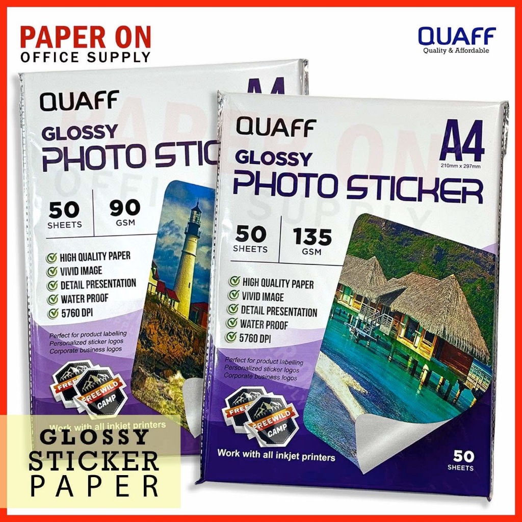 QUAFF Photo Sticker paper A4 90gsm/135gsm (50 sheets) | Shopee Philippines