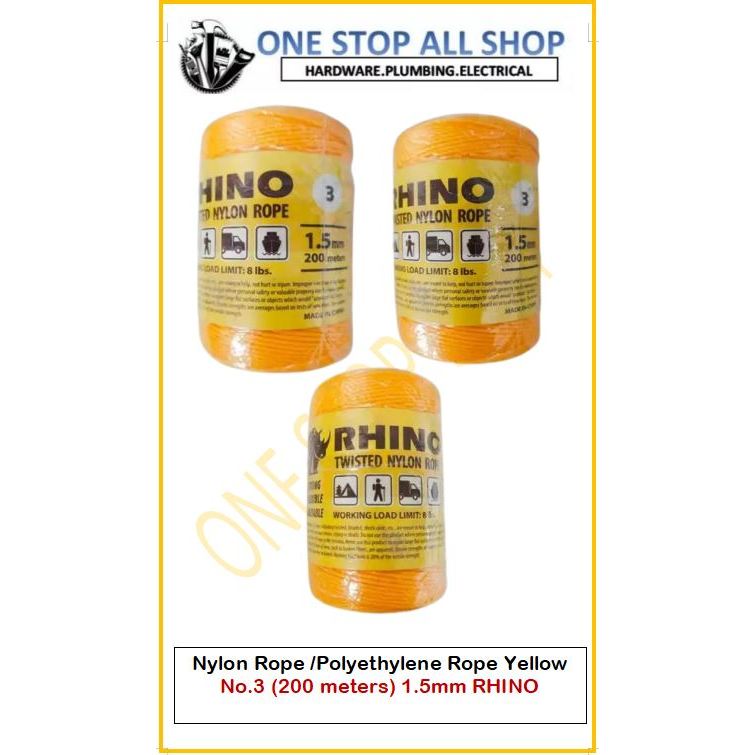 Nylon Rope /Polyethylene Rope Yellow No.3 (200 meters) 1.5mm RHINO | Shopee Philippines