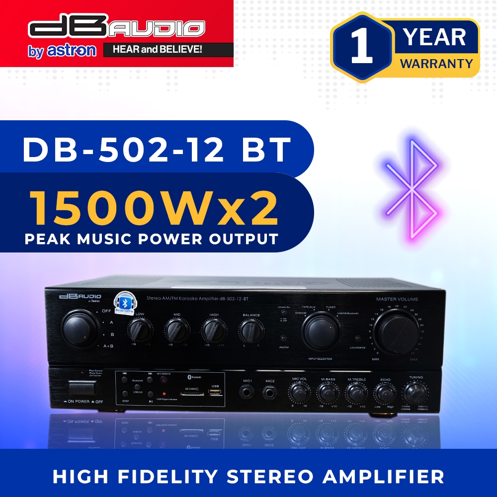 DB Audio by Astron DB502-12BT | High Fidelity Stereo amplifier | 1500w ...