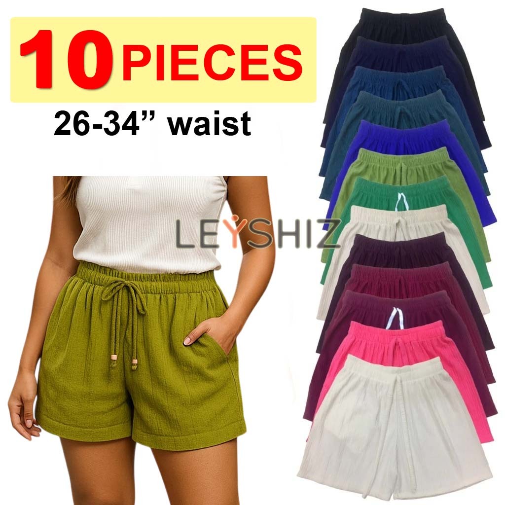 10pcs or 5pcs - Highwaist Barcrepe Waffle Casual Solid Plain Colored ...