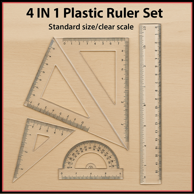 4pcs 30cm Transparent Plastic Ruler Set Math Measurement Tool Student ...