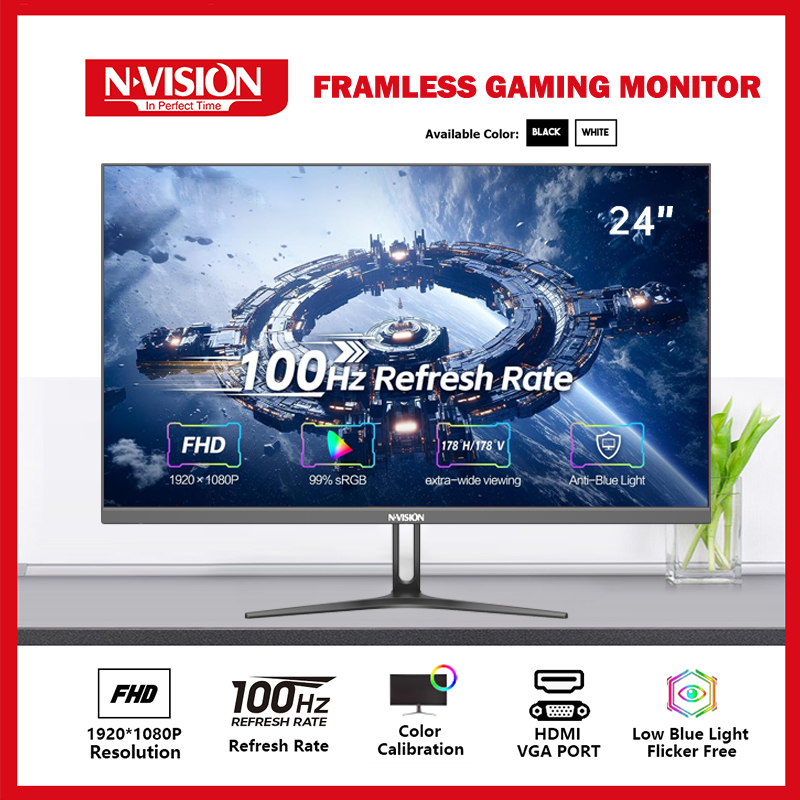 Nvision 24 Inch IPS Monitor 100Hz Framless Flat FHD Gaming Monitor For ...