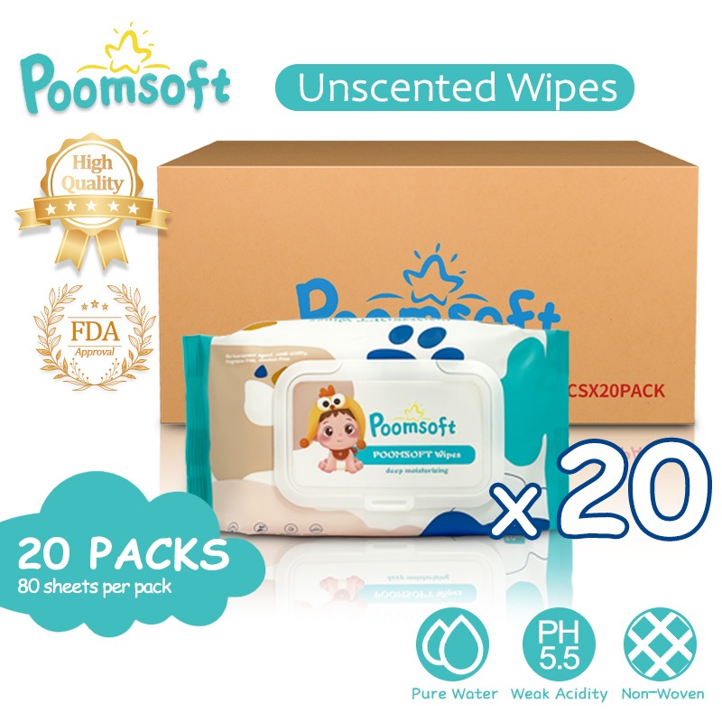 Poomsoft 20 Packs x 80 Sheet Non-Alcohol Unscented Safe For Baby ...