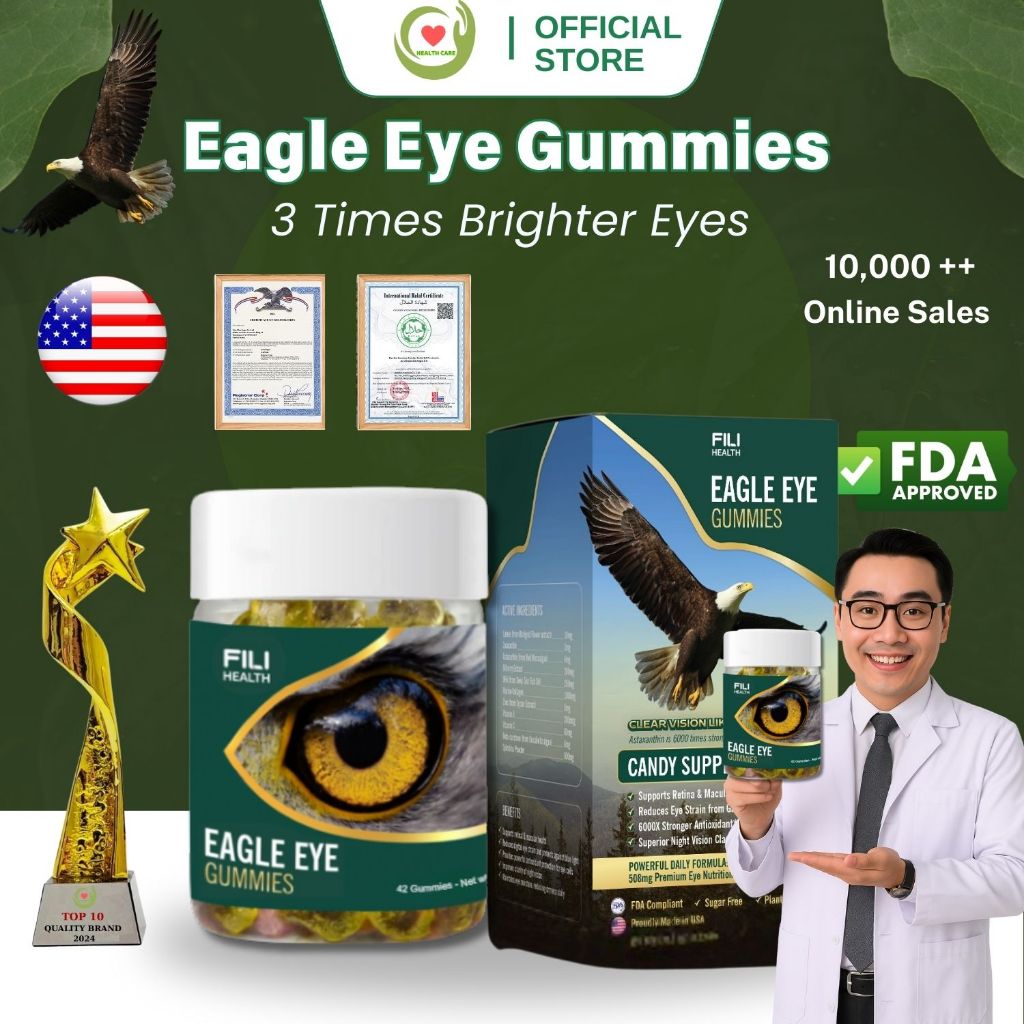 Zeaxanthin Supplement - Eagle Eye 10mg Lutein Gummies with Vitamin A - 42ct Eye Vitamins ...