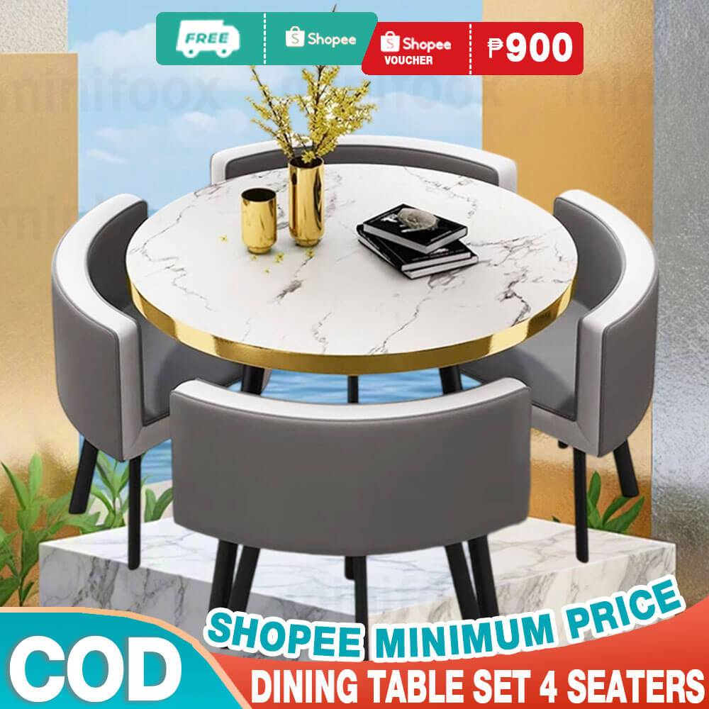 Dining Table Set 4 Seaters Small Round with 4 Stools for Home Coffee ...