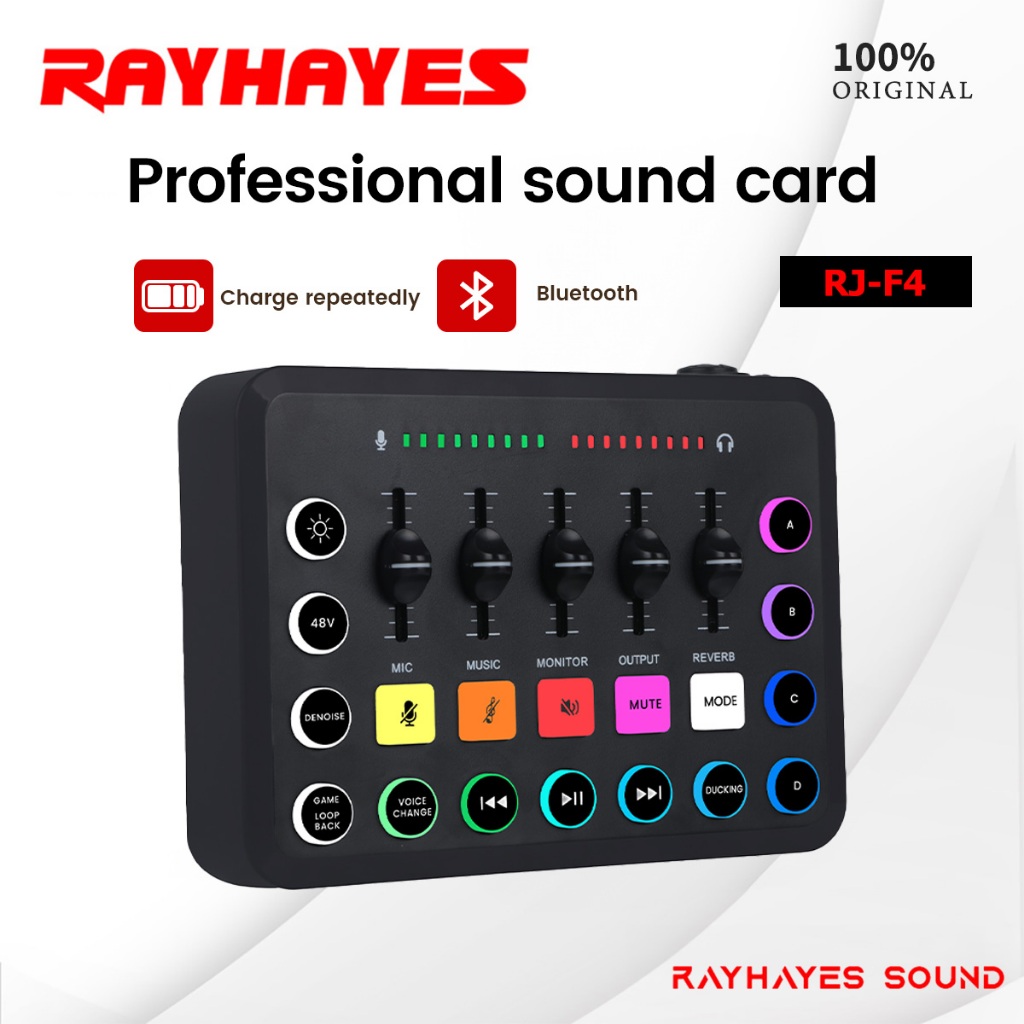 RAYHAYES RJ-F4 Soundcard Mixer Bluetooth Mic For Phone Pc Live Complete ...