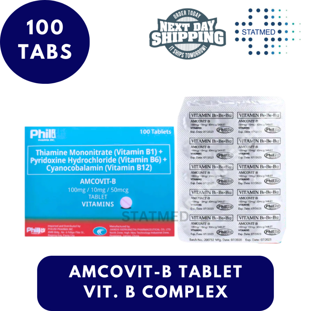 Amcovit-B Tablet Vitamin B1 B6 B12 l 10, 50 & 100 Tabs | Shopee Philippines