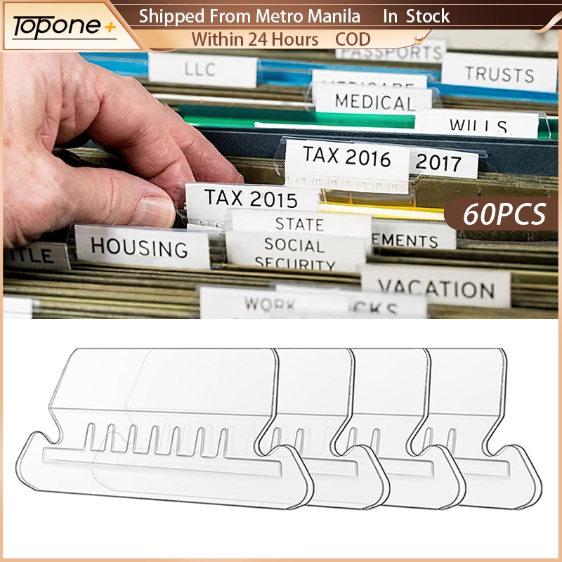 60PCS File Folder Tabs Clear PVC Hanging Classification Index Tabs ...