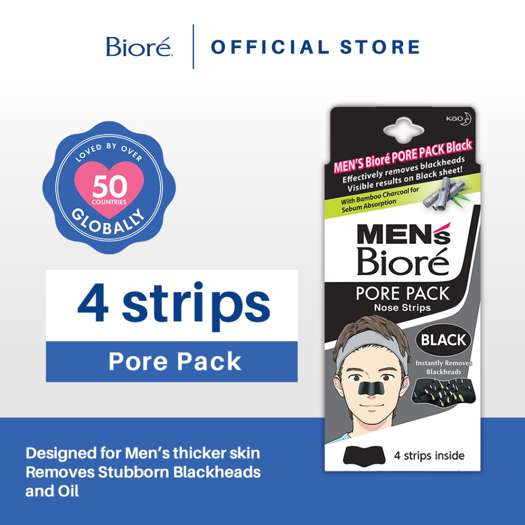 Biore Pore Pack Nose Strips - Men's Black with Bamboo Charcoal for ...