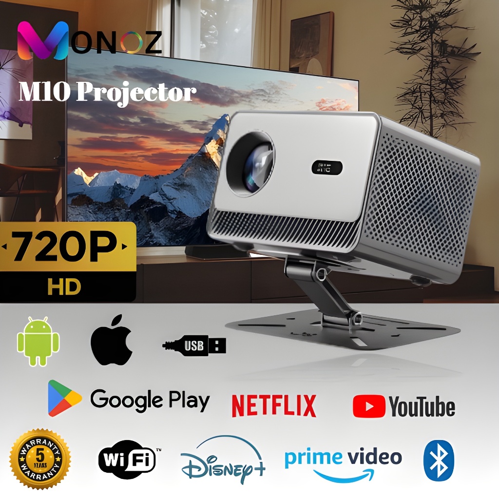 MONOZ M10 Smart Projector with 1080P Resolution Supports 4K Decoding ...