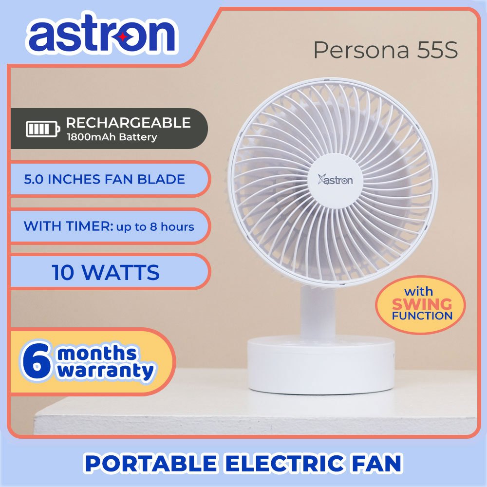 Astron PERSONA55S Portable Rechargeable Fan | 5" Fan Blade | Swing ...