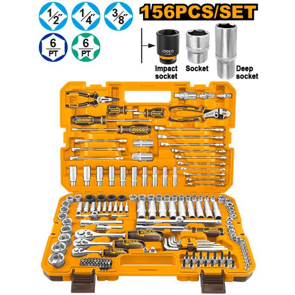 INGCO 156pcs Combination Tools Set with Ratchet, Sockets & Bits for ...