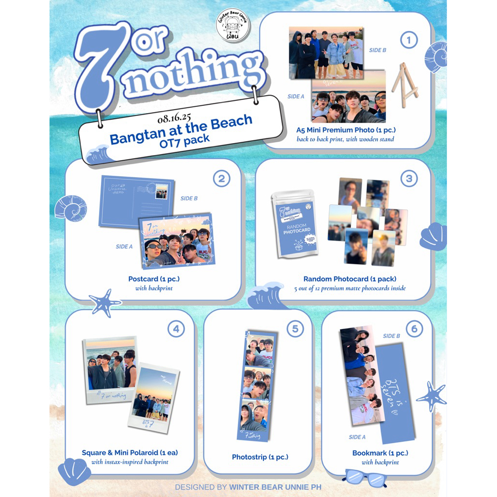 BANGTAN AT THE BEACH OT7 PACK | UNOFFICIAL FAN MADE KIT SET PHOTOCARDS ...