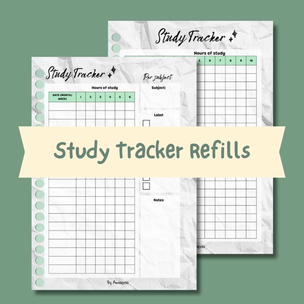 Study Tracker A5 Refills for binder and journals 20holes | by Amapola ...