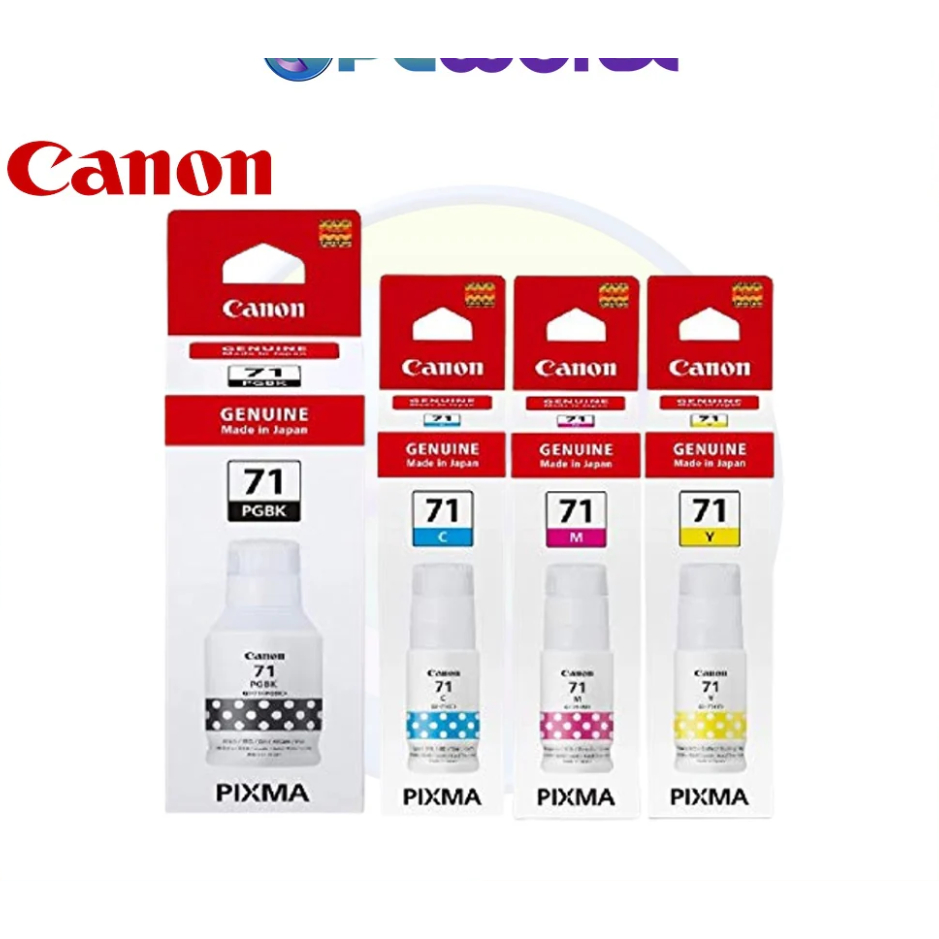 Canon GI-71 ink bottles pigment black (PGBK) and dye-based color Cyan ...