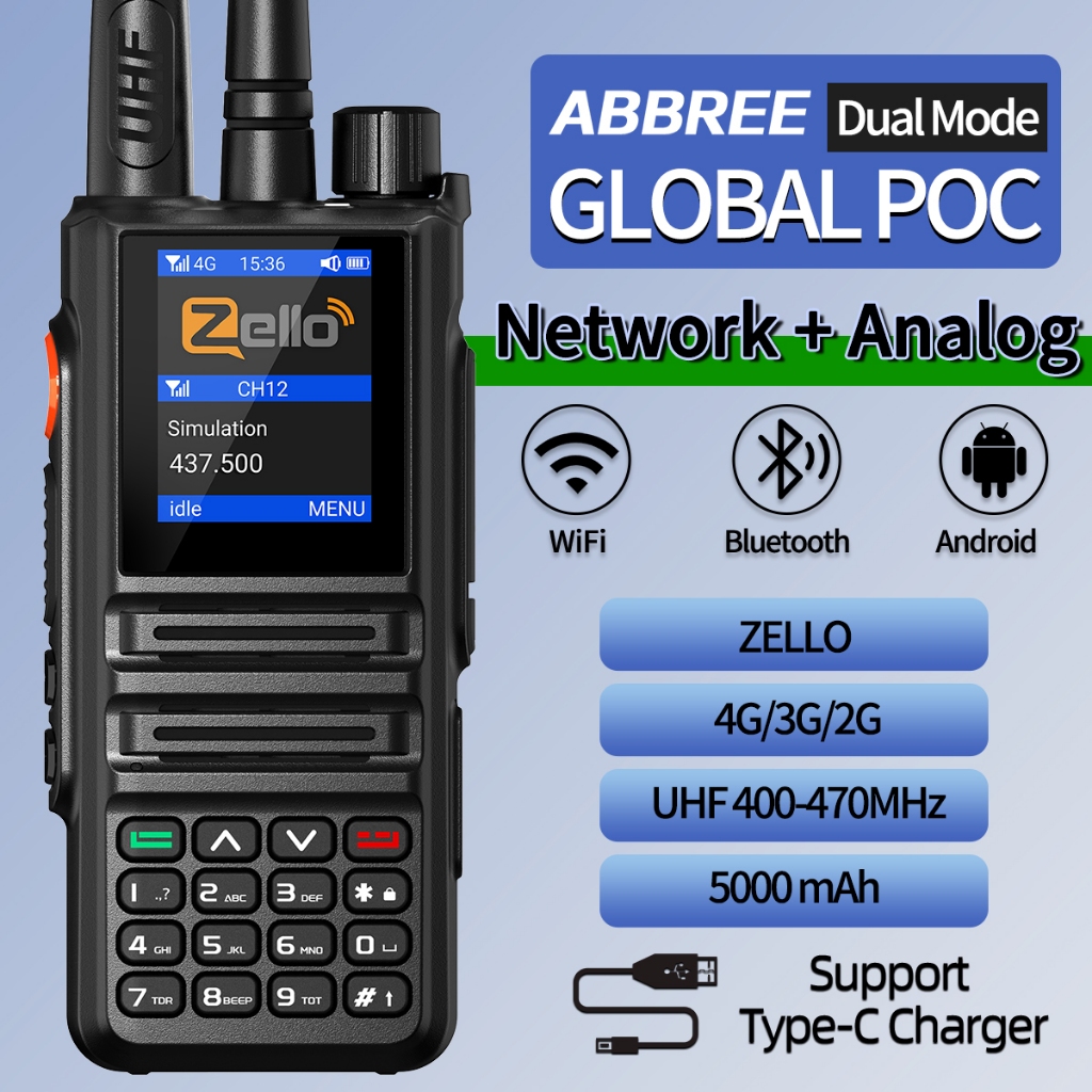 ABBREE GP-889 Analog POC Zello UHF Network Walkie Talkie Two Way Radio ...