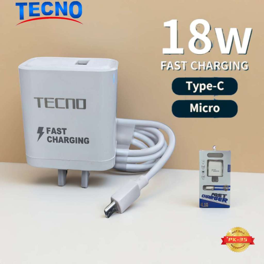 Pk35 18w Tecno Super Fast Charger With Adapter + Type C Micro Data ...