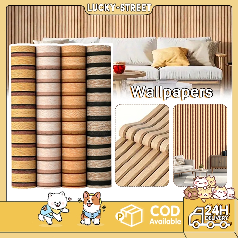 45cm*3m Stripe Wood Pattern Design PVC Waterproof Self-adhesive Wall ...