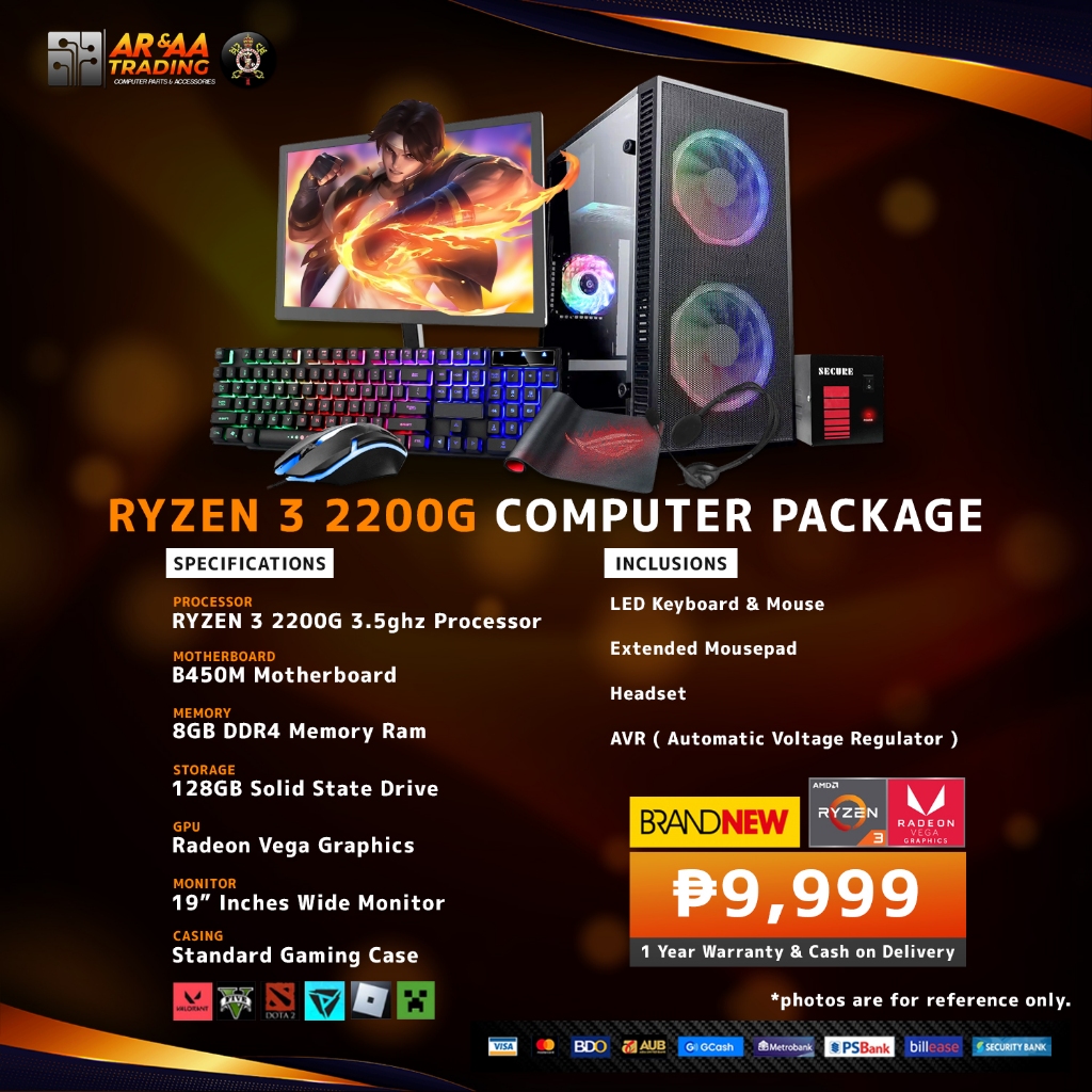 BRANDNEW COMPUTER PACKAGE AMD RYZEN 3 2200G 8GB RAM 128GB SSD STANDARD ...
