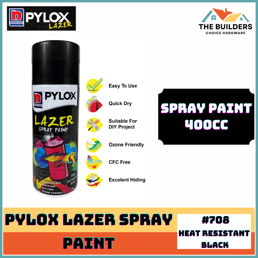 PYLOX #708 HEAT RESISTANT BLACK ORIGINAL LAZER SPRAY PAINT 400CC ...